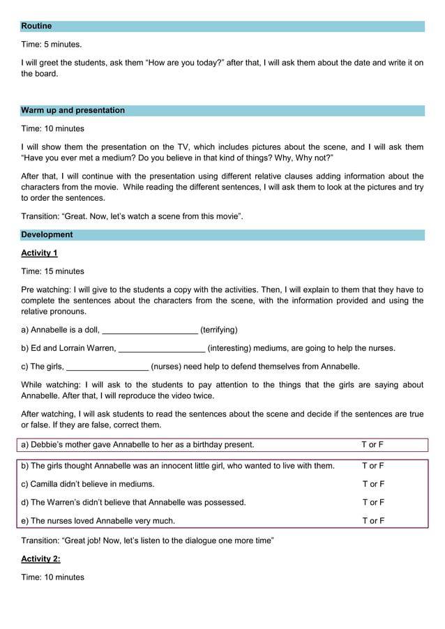Didactic unit 1 lesson plans | PDF