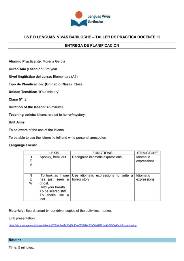 Didactic unit 1 lesson plans | PDF