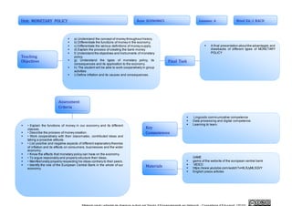 Didactic unit monetary policy | DOCX