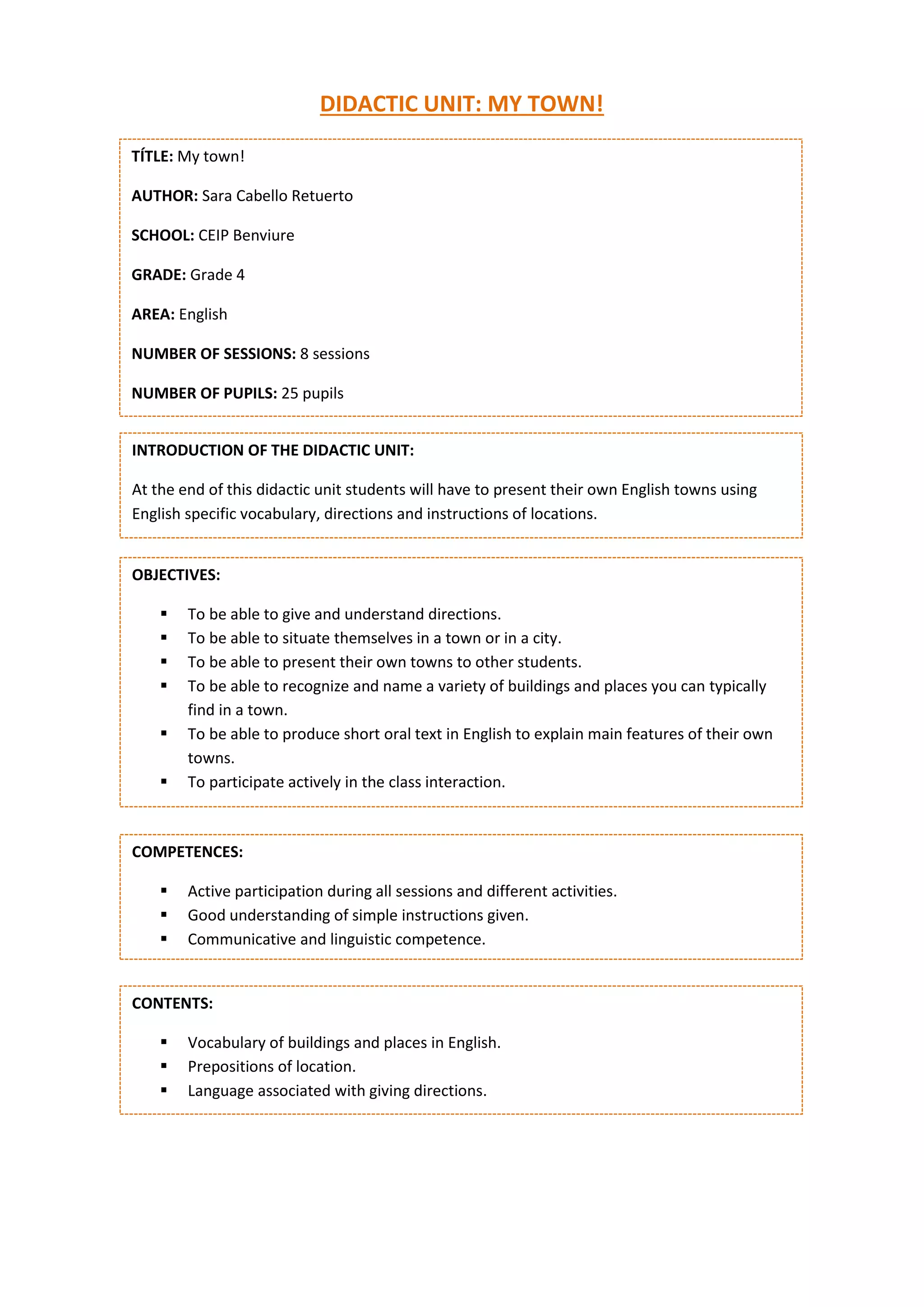 Teaching sequence: MY TOWN | PDF