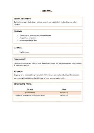 Teaching sequence: MY TOWN | PDF
