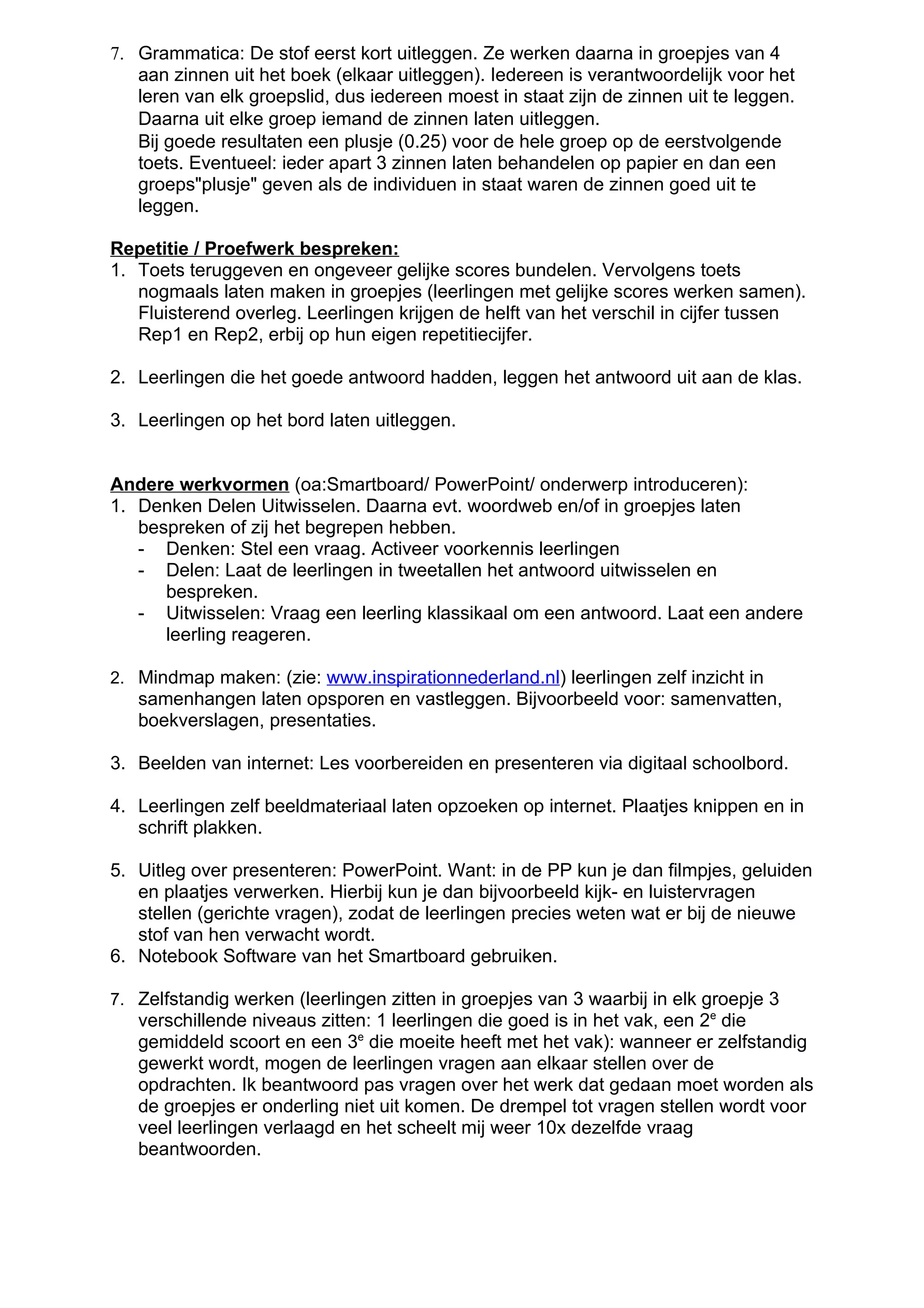 Didactische werkvormen comeniusproject (nederlands) | DOC