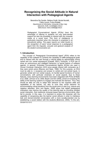 Recognising the Social Attitude in Natural Interaction with Pedagogical Agents | PDF | Computing ...