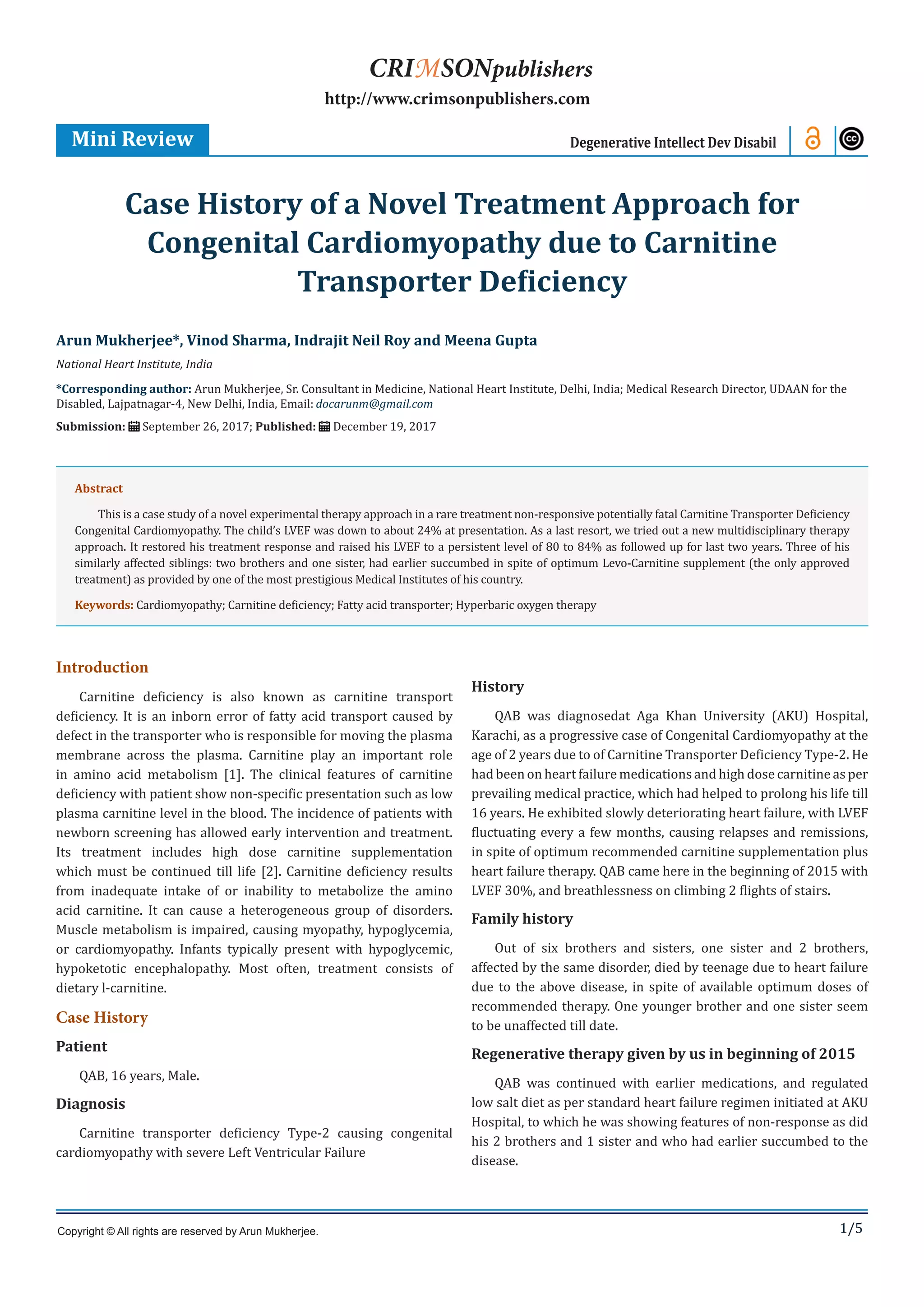 Case History of a Novel Treatment Approach for Congenital ...