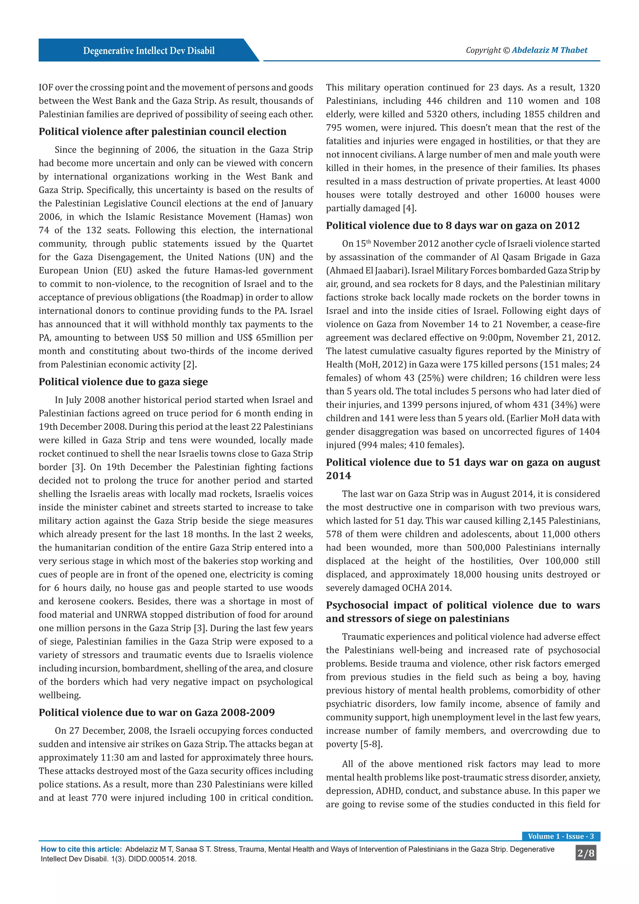 Stress, Trauma, Mental Health and Ways of Intervention of Palestinians ...