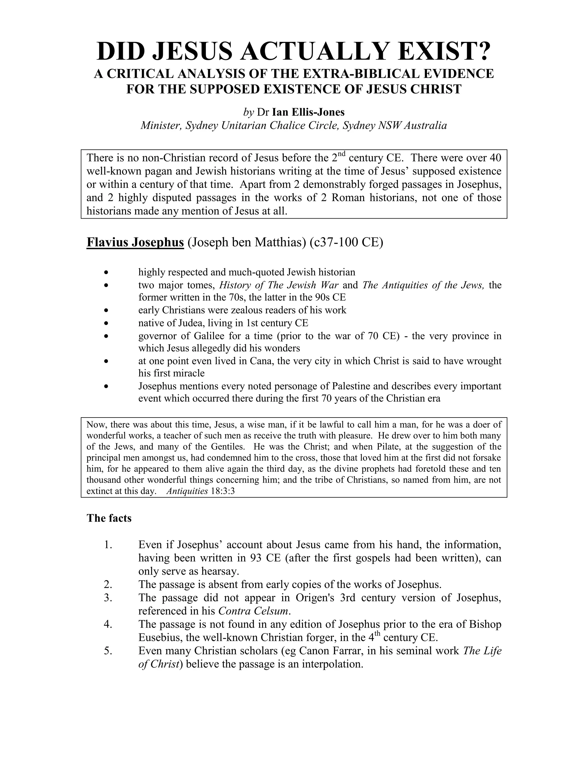 DID JESUS ACTUALLY EXIST? A CRITICAL ANALYSIS OF THE EXTRA-BIBLICAL ...