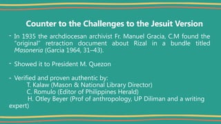 Did Jose Rizal Die a Catholic? Philippine history | PPTX
