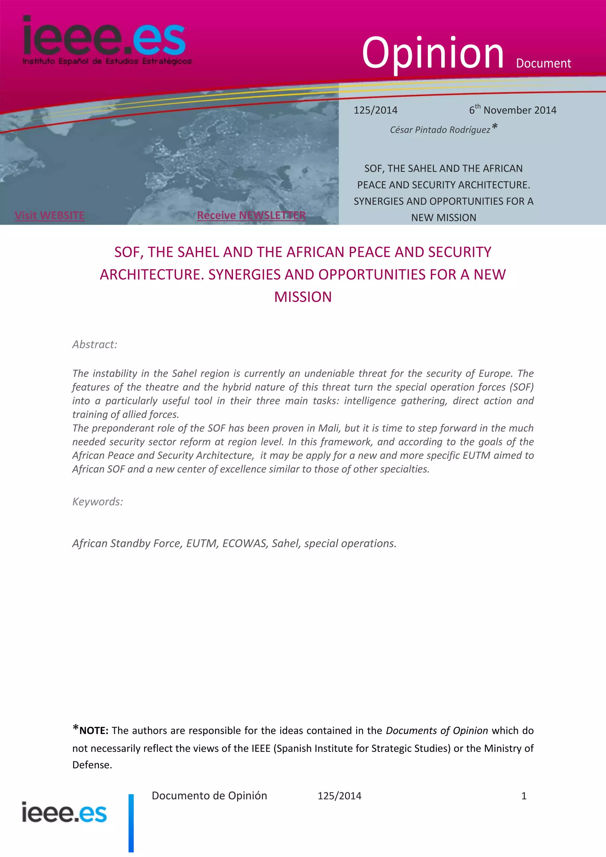 SOF, the Sahel and the African Peace and Security Architecture ...