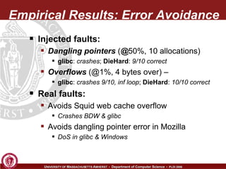 DieHard: Probabilistic Memory Safety for Unsafe Languages | PPT