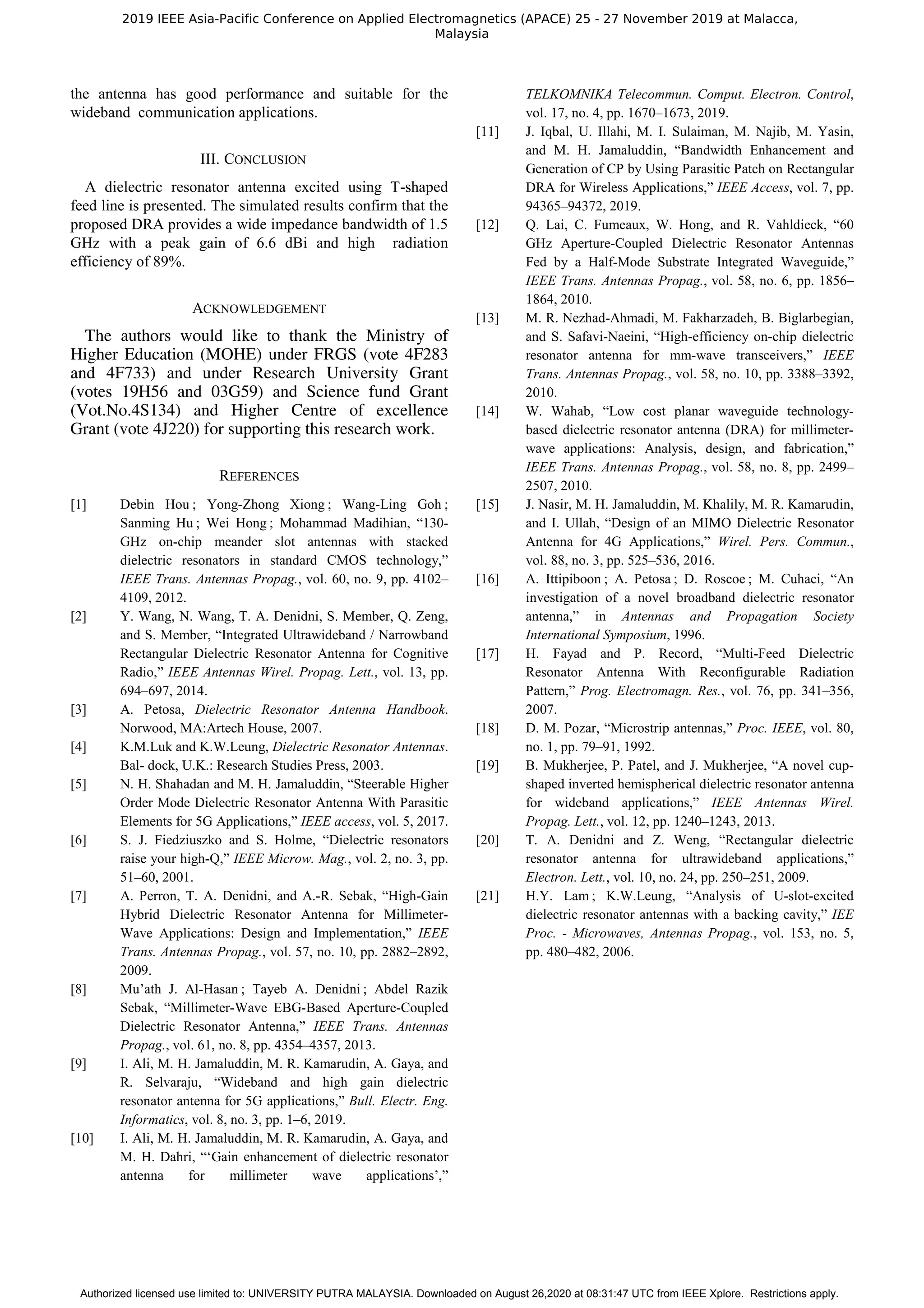 Dielectric resonator antenna excited using t strip feed line for wideband applications | PDF