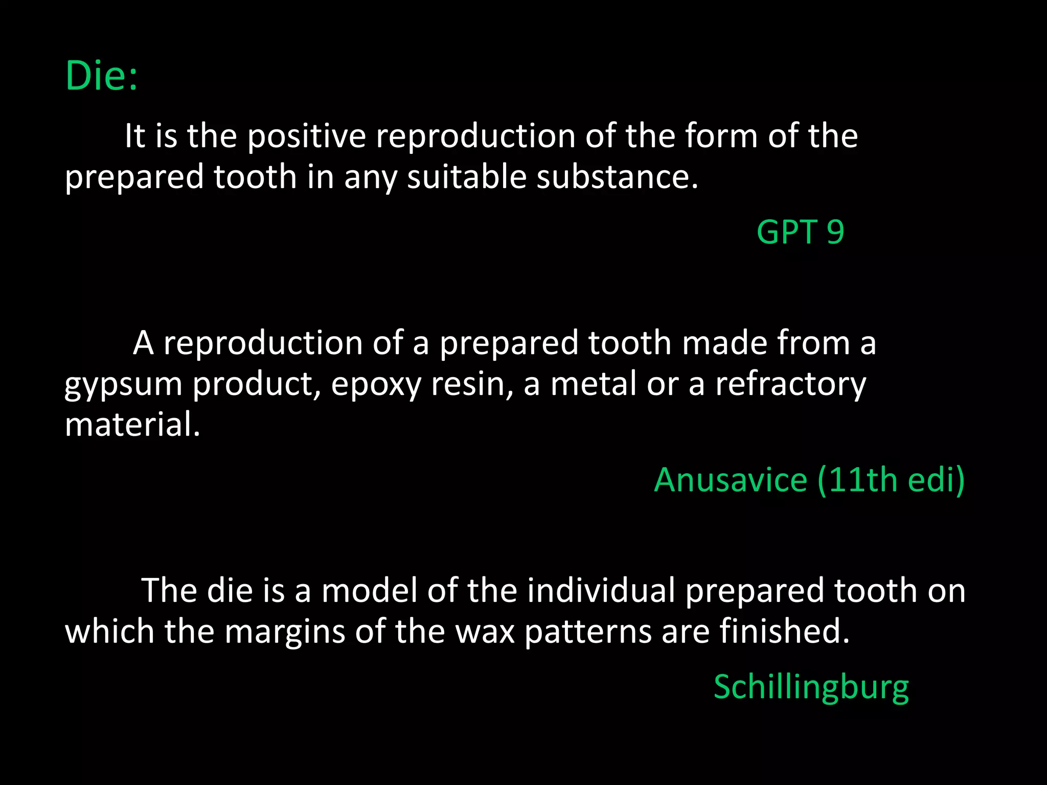 Die materials used in prosthodontics | PPTX