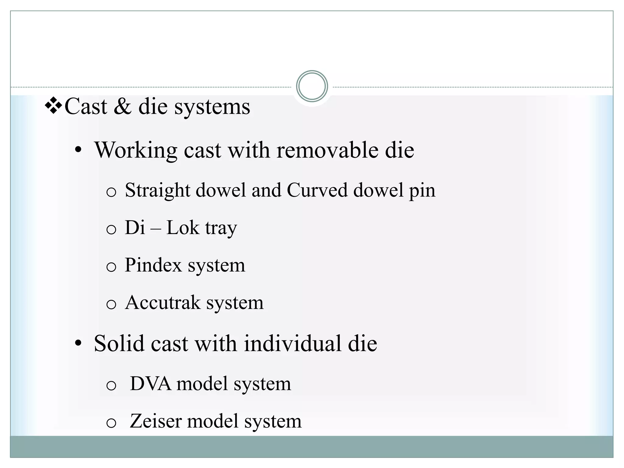 Die materials and Die system - Dental | PPT | Oral care | Personal Care