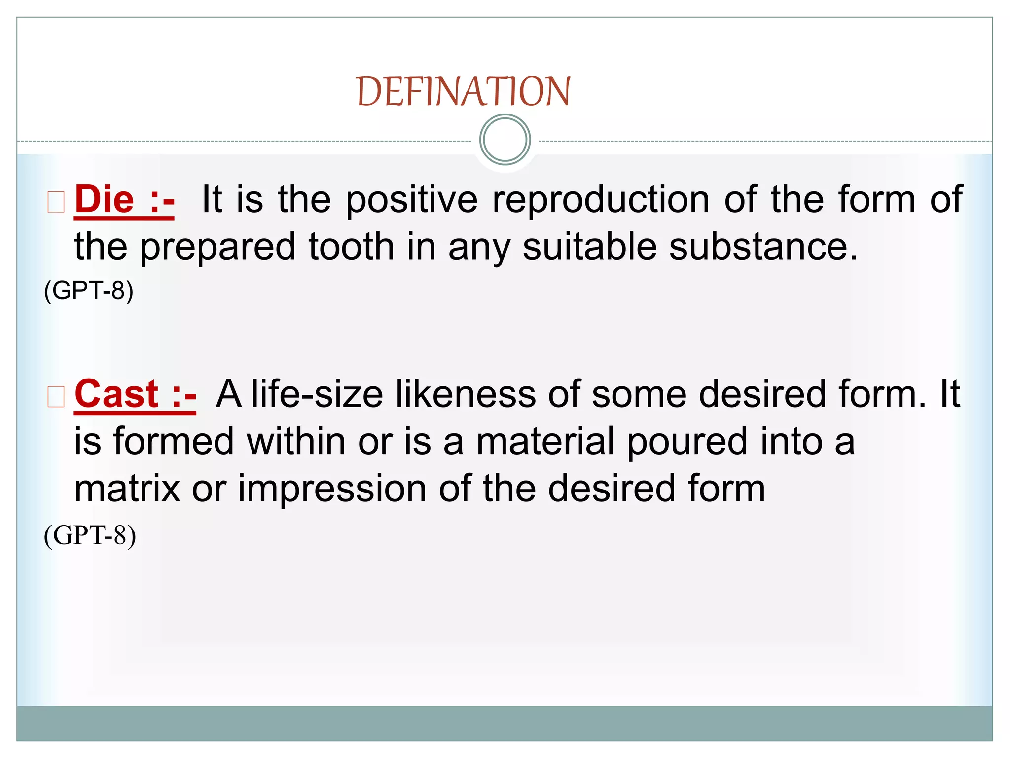 Die materials and Die system - Dental | PPT