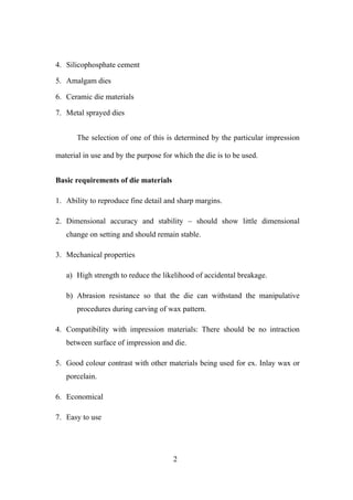 Die materials and technique of fabrication | DOC