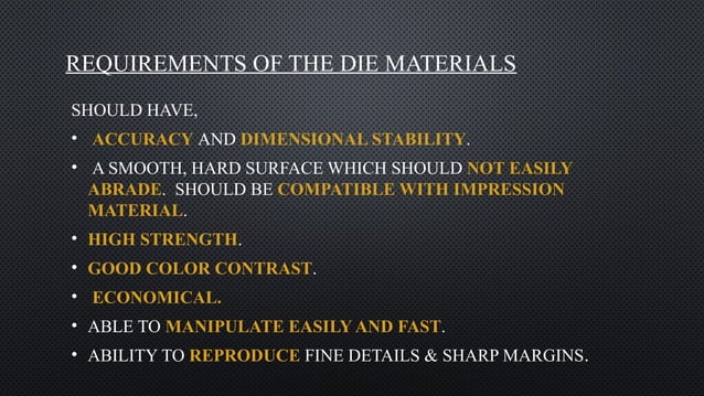 Die materials and die system in prosthodontics | PPTX