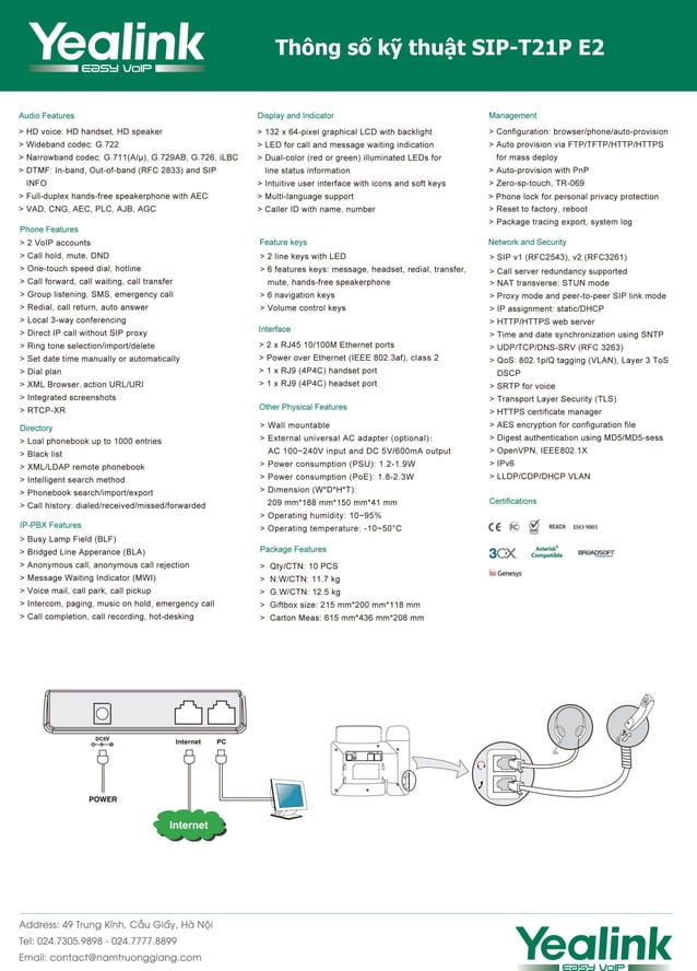Dien thoai-yealink-t21-e2-datasheet | PDF