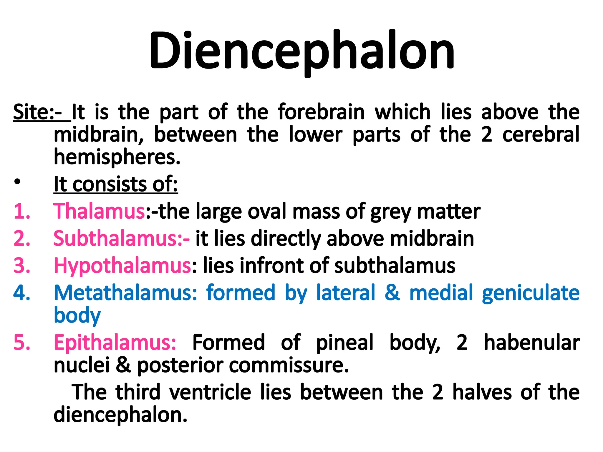 Diencephalon is the part of human brain and provide information to ...