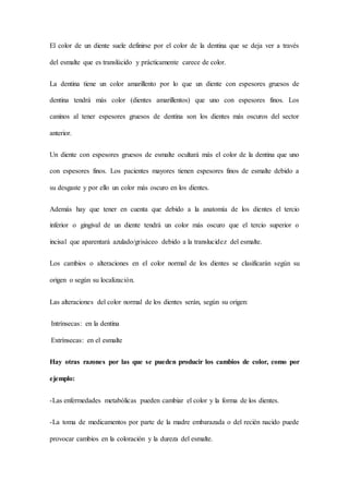 CARACTERÍSTICAS GENERALES DE LOS DIENTES: COLOR Y TAMAÑO DOC | DOCX