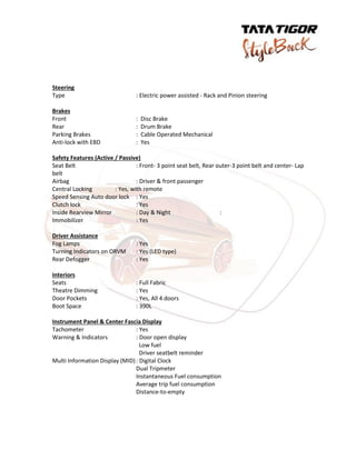 Tata Tigor Diesel Specs | PDF