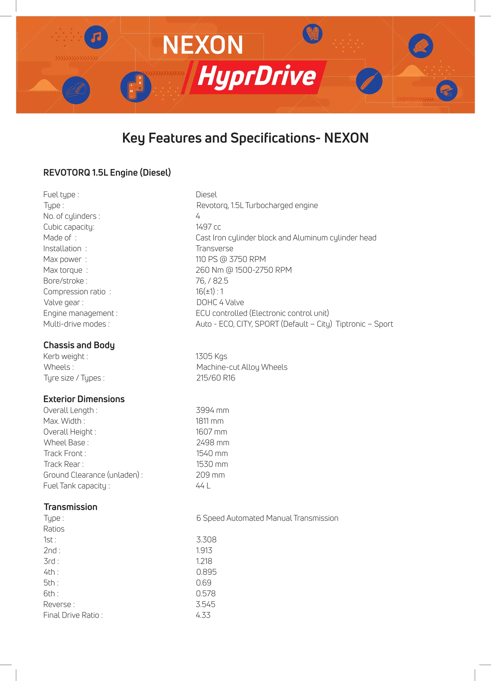Tata Nexon AMT Diesel Specifications | PDF