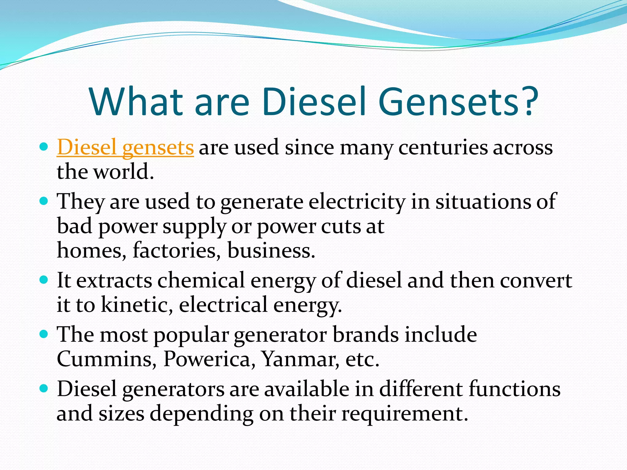 Diesel generators advantage & disadvantage | PPTX