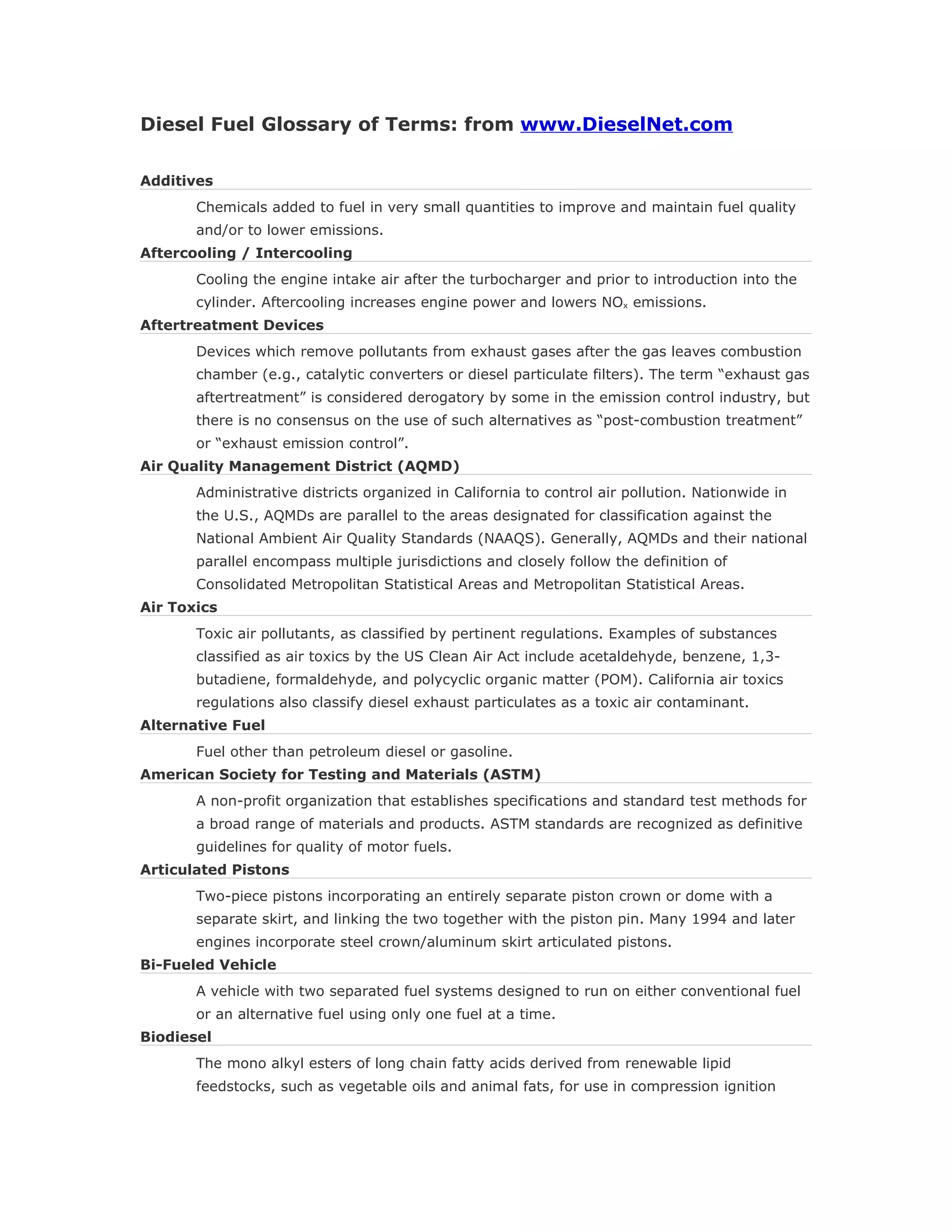 Diesel glossary | DOC