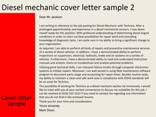 Diesel mechanic cover letter | PPT
