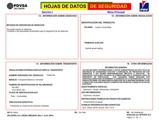 Hoja de seguridad diesel liviano (msds). | PDF