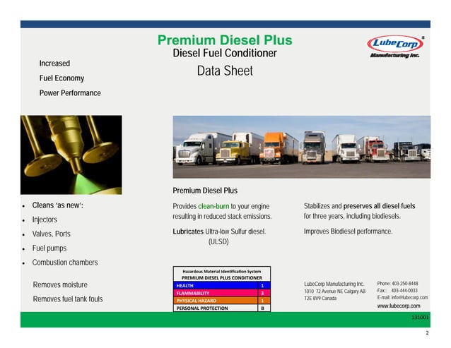 Diesel Premium Plus Data Sheet | PPT