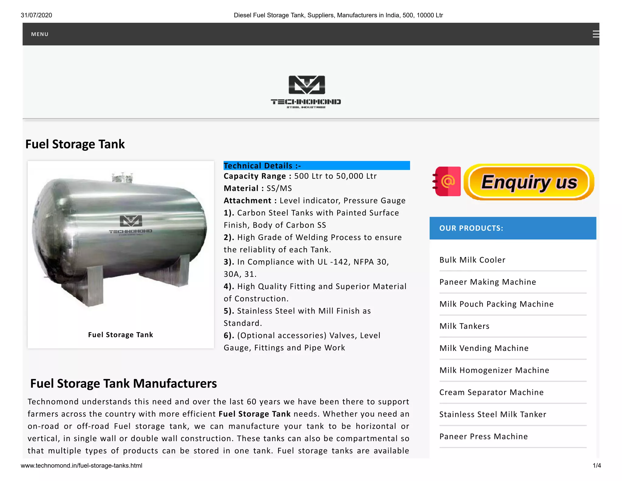 Diesel Storage Tank Manufacturers | PDF
