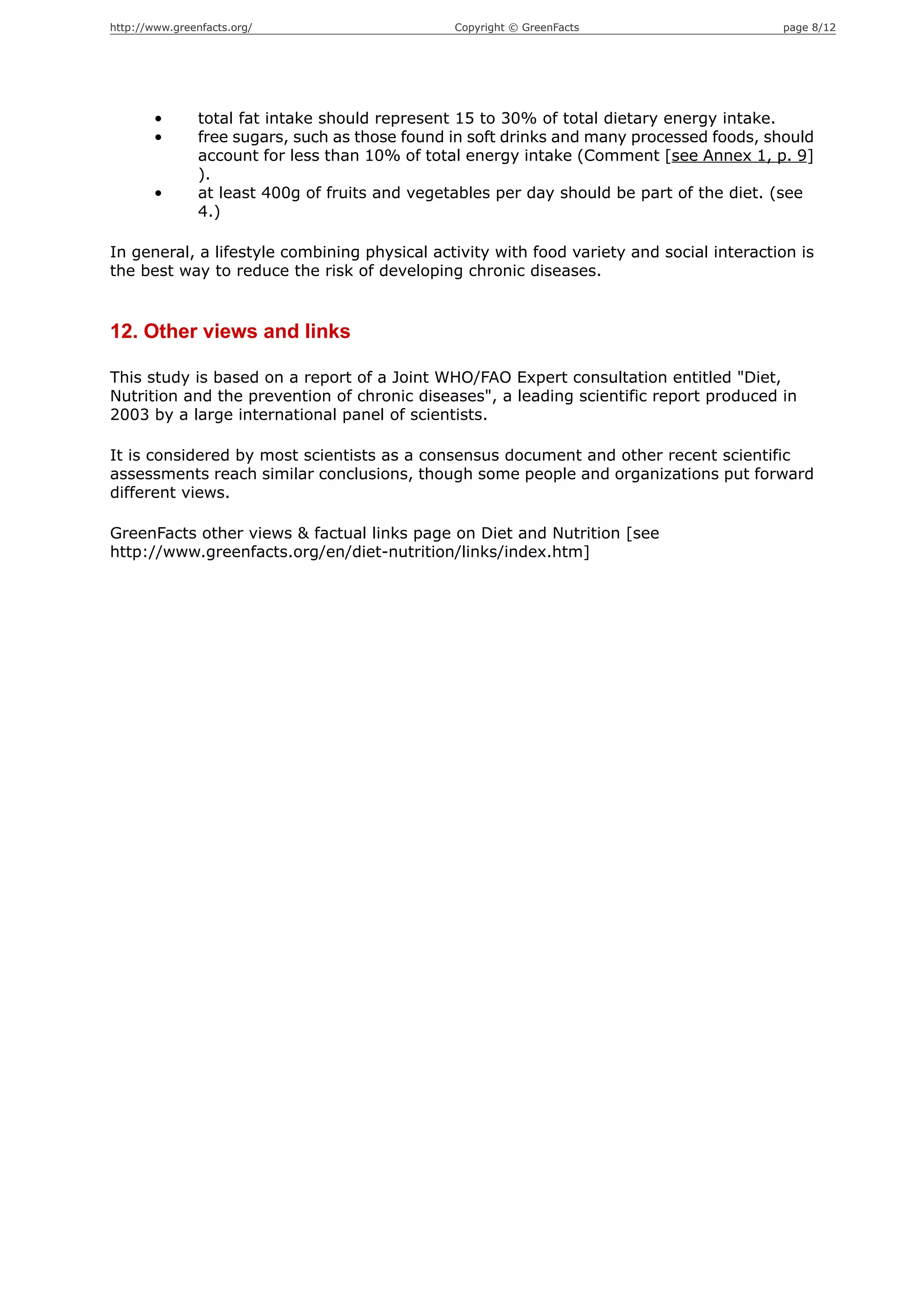 Diet and Nutrition - Prevention of Chronic Diseases | PDF