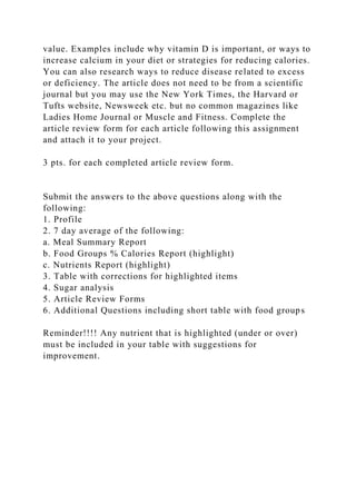 Diet Analysis Project Using theUSDA SuperTracker 1. Log int.docx ...