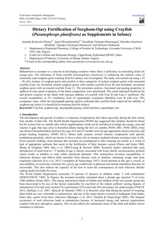 Dietary fortification of sorghum ogi using crayfish (paranephrops ...