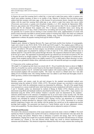 Dietary fortification of sorghum ogi using crayfish (paranephrops ...