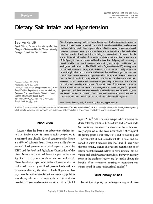 Dietary salt intake and hypertension | PDF