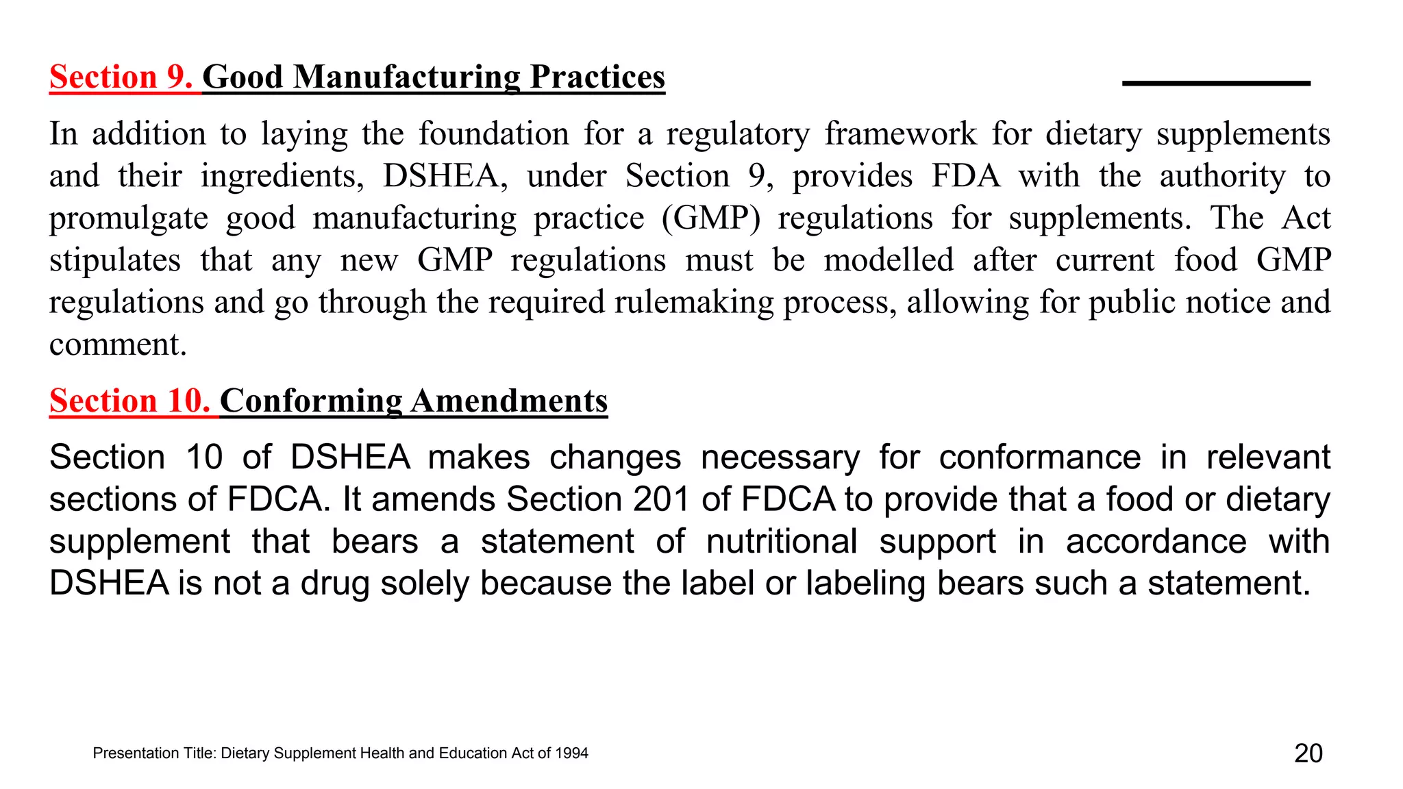 Dietary Supplement Health and Education Act | PPTX
