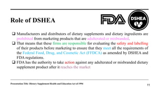 Dietary Supplement Health and Education Act | PPTX