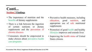 Dietary Supplement Health and Education Act | PPTX