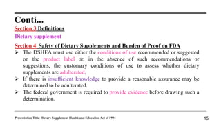 Dietary Supplement Health and Education Act | PPTX