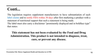 Dietary Supplement Health and Education Act | PPTX