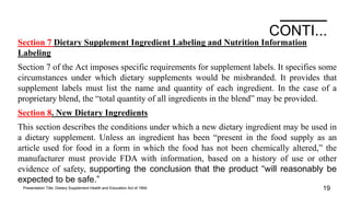 Dietary Supplement Health and Education Act | PPTX