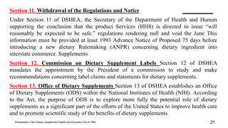 Dietary Supplement Health and Education Act | PPTX
