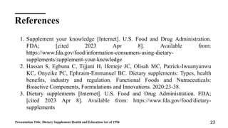 Dietary Supplement Health and Education Act | PPTX