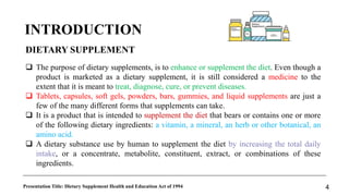 Dietary Supplement Health and Education Act | PPTX