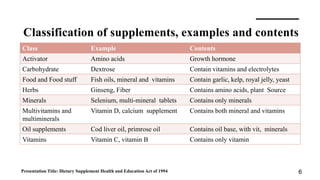 Dietary Supplement Health and Education Act | PPTX