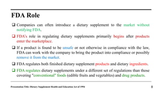 Dietary Supplement Health and Education Act | PPTX