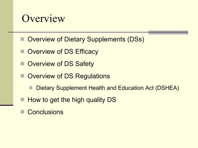 Dietary Supplements Efficacy, Safety and Regulations | PPT | Herbs and ...
