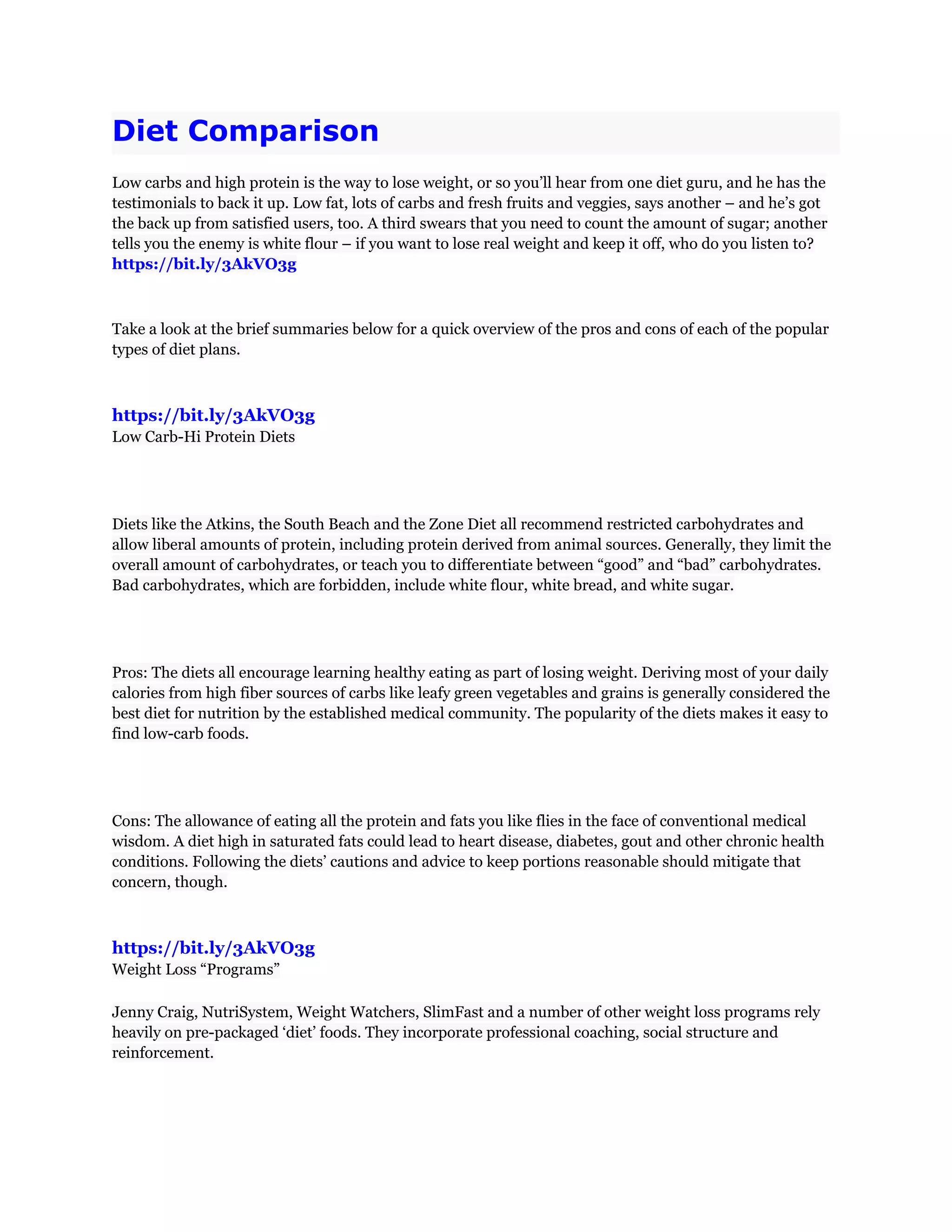 Diet Comparison | PDF