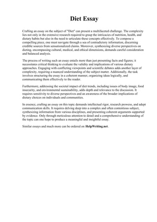 Diet Essay | PDF | Nutrition | Healthy Living