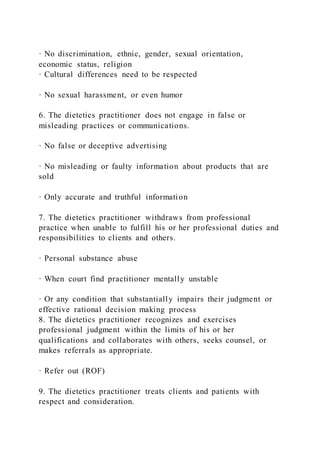 DIETETICNUTRITIONAL CODE OF ETHICS1. The dietetics practition | DOCX